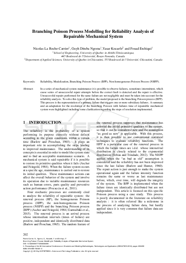 (PDF) Branching Poisson Process Modelling for Reliability Analysis of Repairable Mechanical System
