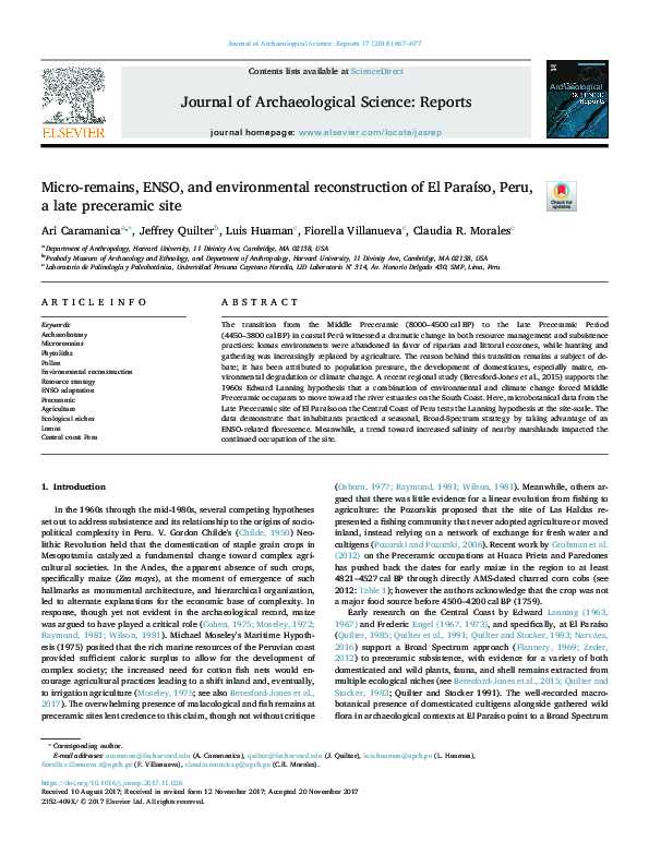 (PDF) Micro-remains, ENSO, and environmental reconstruction of El ...