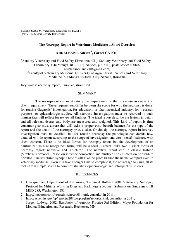 (PDF) The Necropsy Report in Veterinary Medicine: a Short Overview
