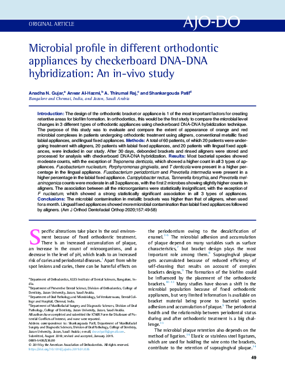 (PDF) Microbial profile in different orthodontic appliances by ...