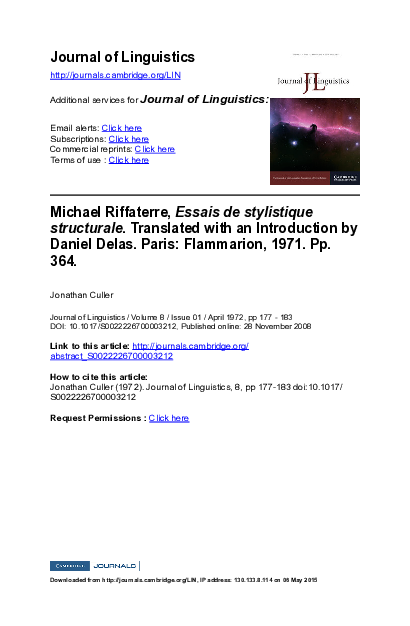 (PDF) Michael Riffaterre, Essais de stylistique structurale. Translated ...