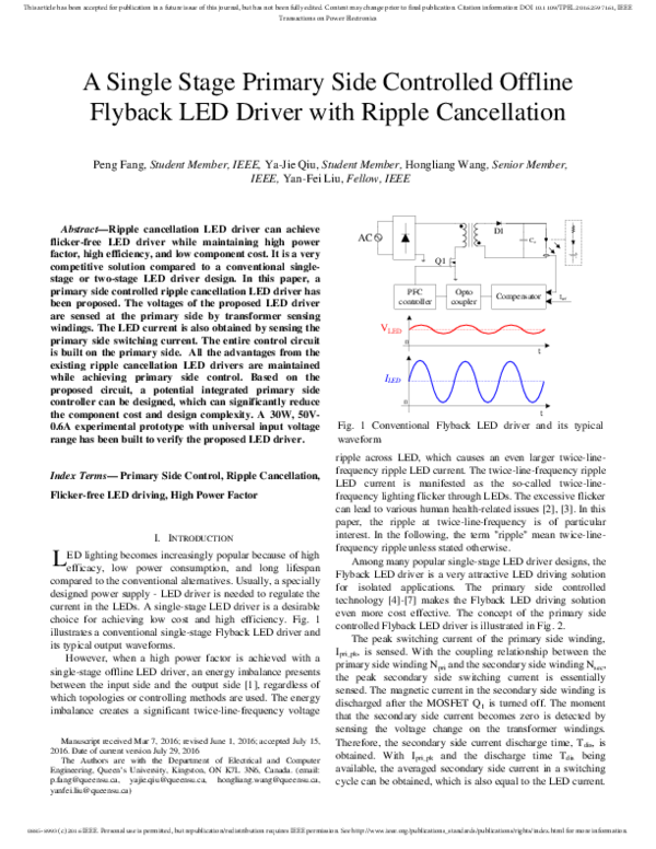 (PDF) Single stage primary side controlled offline flyback LED driver ...