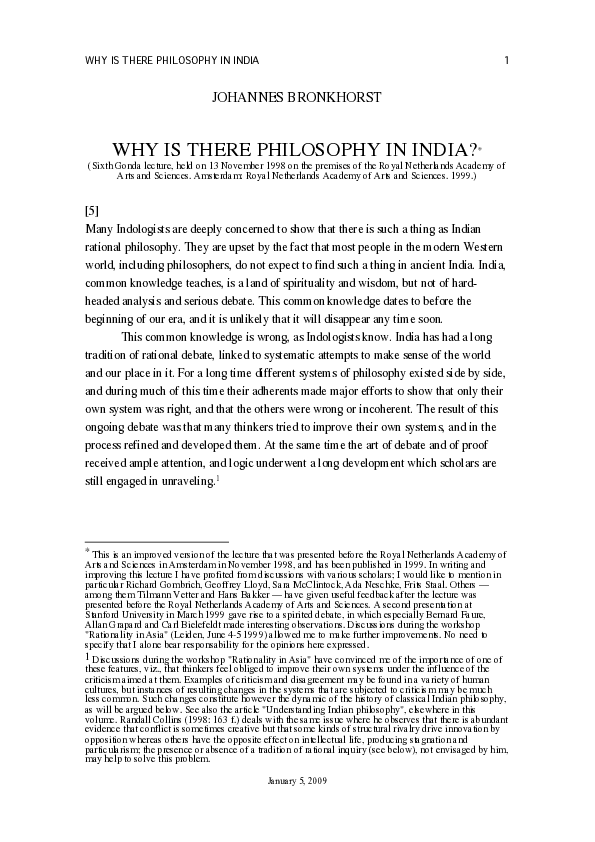 (PDF) Johannes Bronkhorst Why is There Philosophy in India