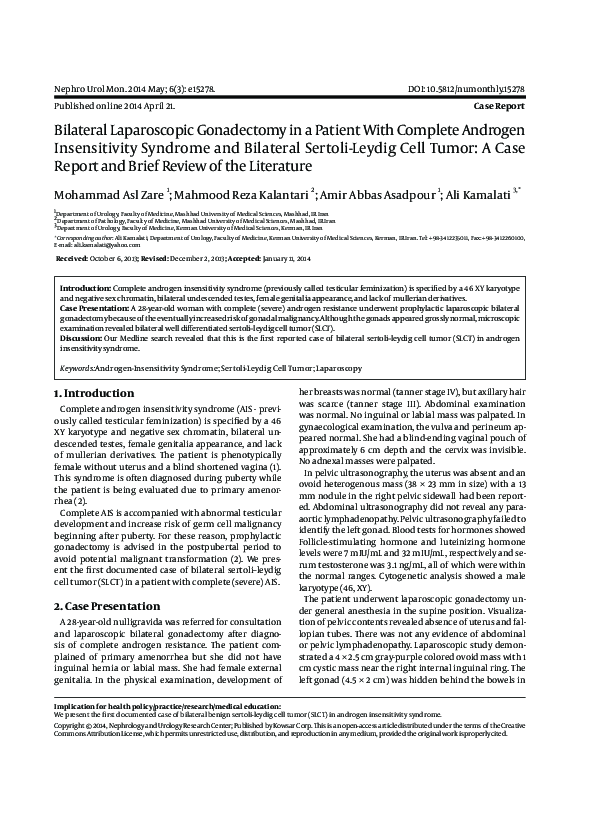 (PDF) Bilateral Laparoscopic Gonadectomy in a Patient With Complete ...