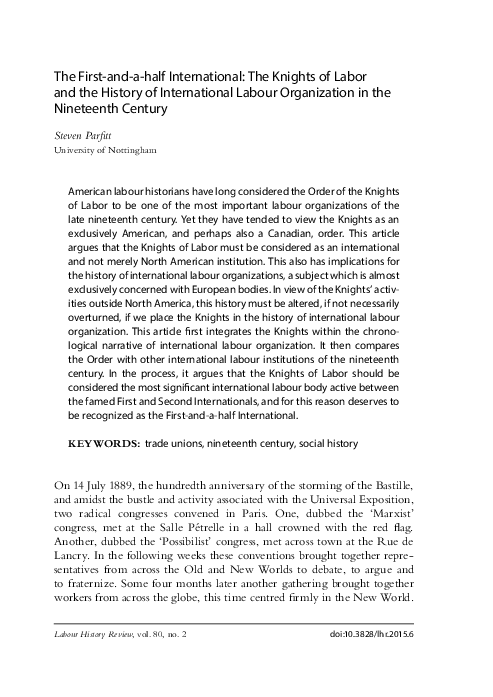 (PDF) The First-and-a-half International: The Knights of Labor and the ...