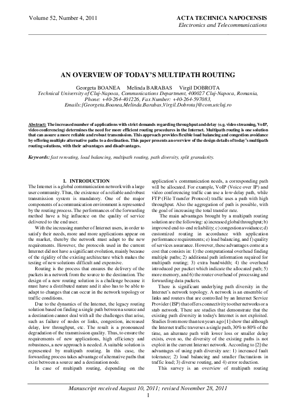 Pdf An Overview Of Today S Multipath Routing