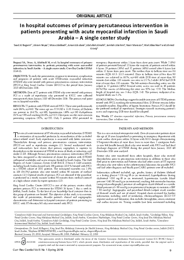 (PDF) In hospital outcomes of primary percutaneous intervention in ...