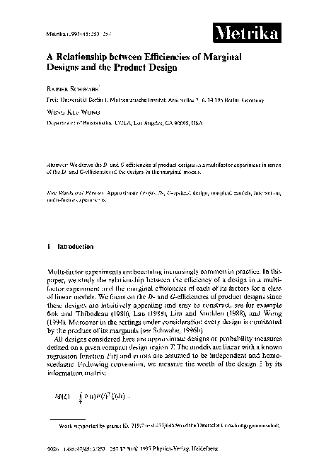 (PDF) A relationship between efficiencies of marginal designs and the ...