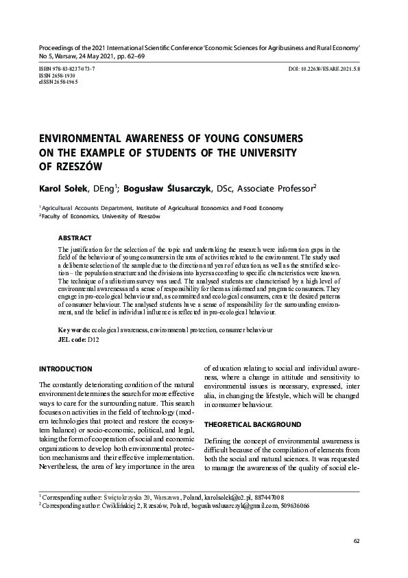 (PDF) Environmental Awareness of Young Consumers on the Example of ...