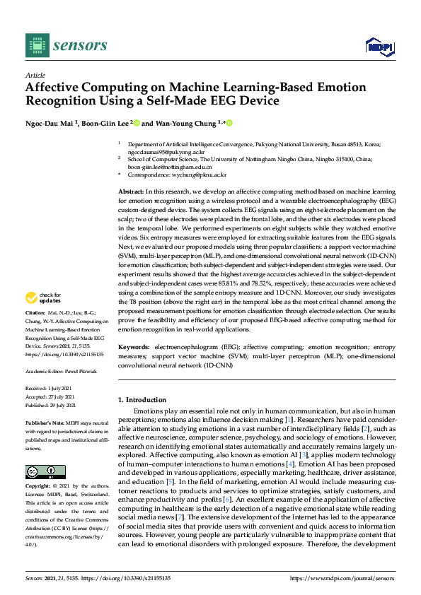 (PDF) Affective Computing on Machine Learning-Based Emotion Recognition Using a Self-Made EEG Device