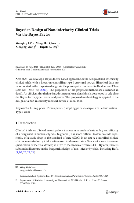 (PDF) Bayesian Design of Noninferiority Clinical Trials with Co-primary Endpoints and Multiple ...