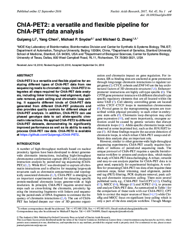 (PDF) ChIA-PET2: a versatile and flexible pipeline for ChIA-PET data analysis