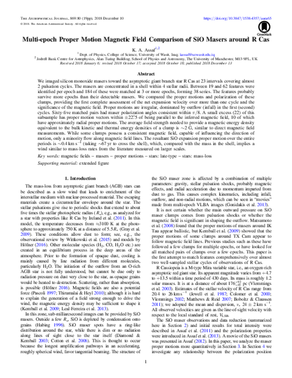 (PDF) Multi-epoch Proper Motion Magnetic Field Comparison of SiO Masers ...