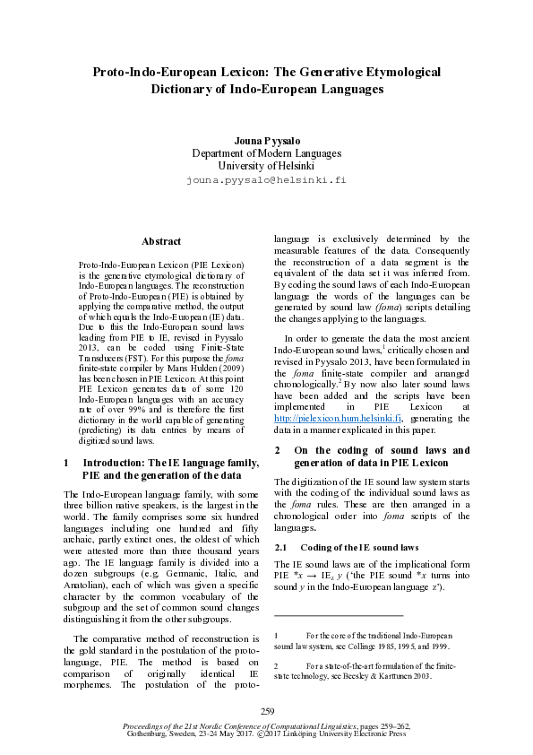 (PDF) Proto-Indo-European Lexicon: The Generative Etymological ...