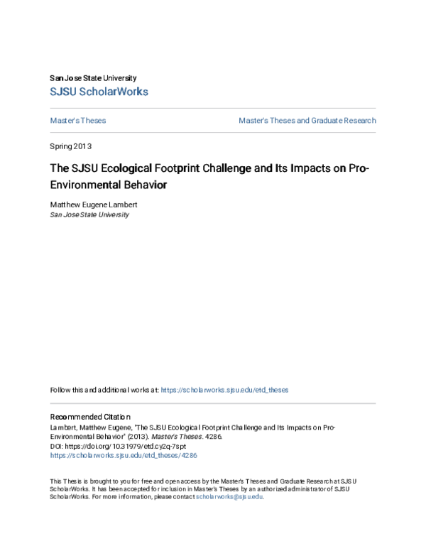 (PDF) The SJSU Ecological Footprint Challenge and Its Impacts on Pro ...