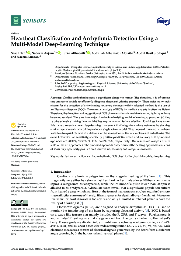 Pdf Heartbeat Classification And Arrhythmia Detection Using A Multi Model Deep Learning Technique 7424