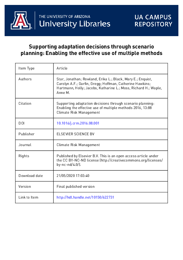 (PDF) Supporting adaptation decisions through scenario planning ...