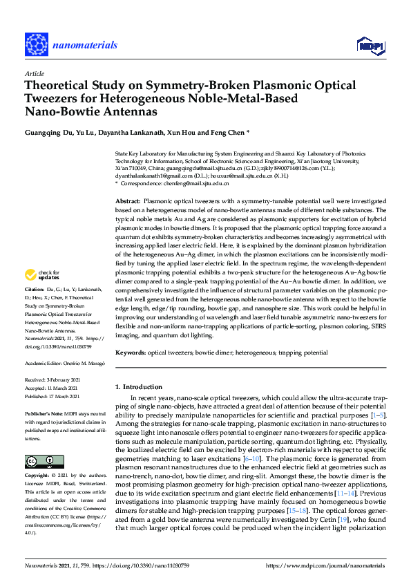 (PDF) Theoretical Study on Symmetry-Broken Plasmonic Optical Tweezers for Heterogeneous Noble ...