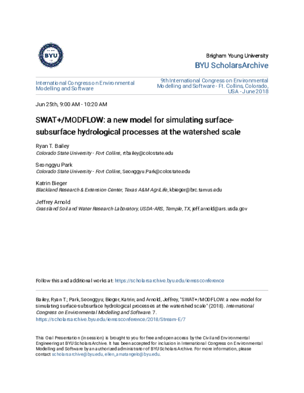 Pdf Swatmodflow A New Model For Simulating Surface Subsurface