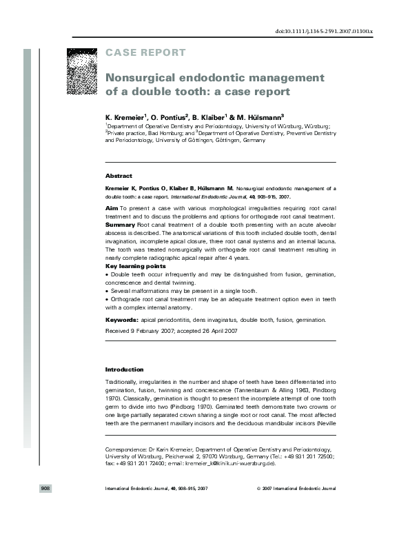 (PDF) Nonsurgical endodontic management of a double tooth: a case report