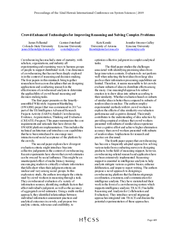 (PDF) Introduction to the Minitrack on Crowd-enhanced Technologies for Improving Reasoning and ...