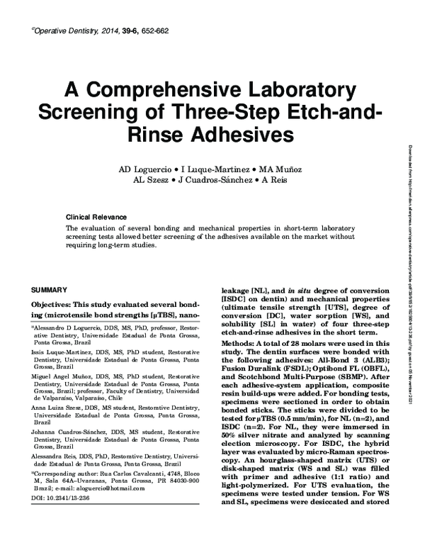 (PDF) A Comprehensive Laboratory Screening of Three-Step Etch-and-Rinse ...