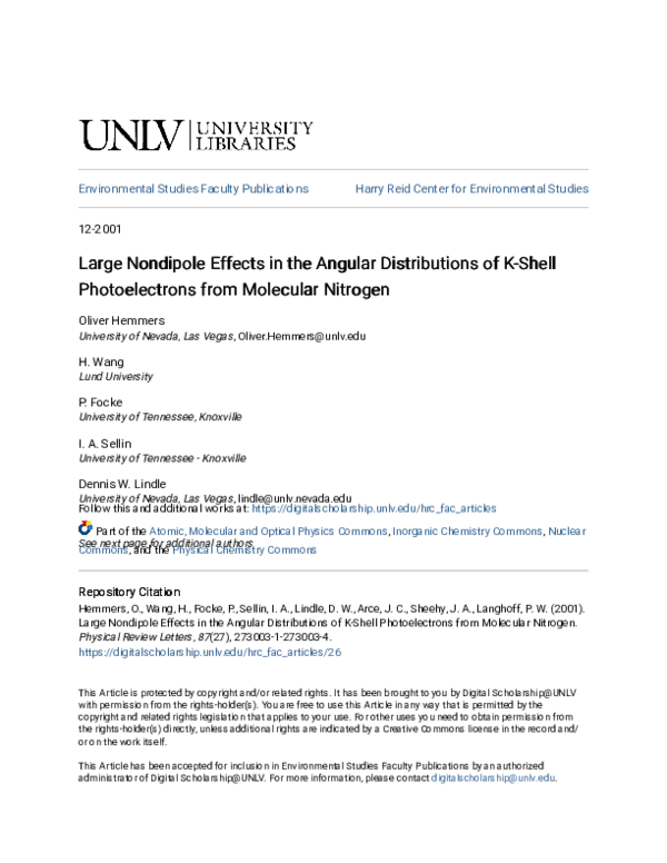 (PDF) Large Nondipole Effects in the Angular Distributions of K-Shell ...