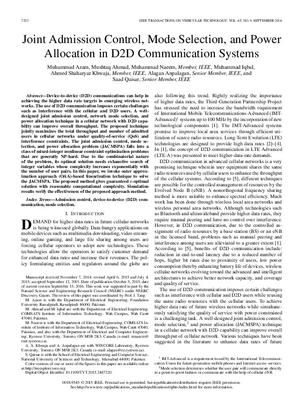 (PDF) Joint Admission Control, Mode Selection, and Power Allocation in D2D Communication Systems ...