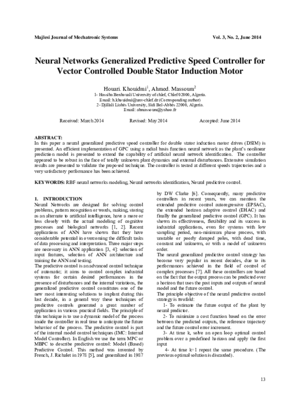 (PDF) Neural Networks Generalized Predictive Speed Controller for Vector Controlled Double ...