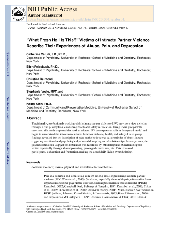 (PDF) “What Fresh Hell Is This?” Victims of Intimate Partner Violence ...