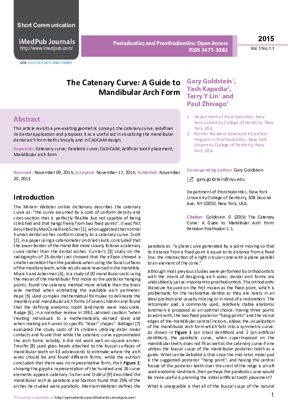 (PDF) The Catenary Curve: A Guide To Mandibular Arch Form