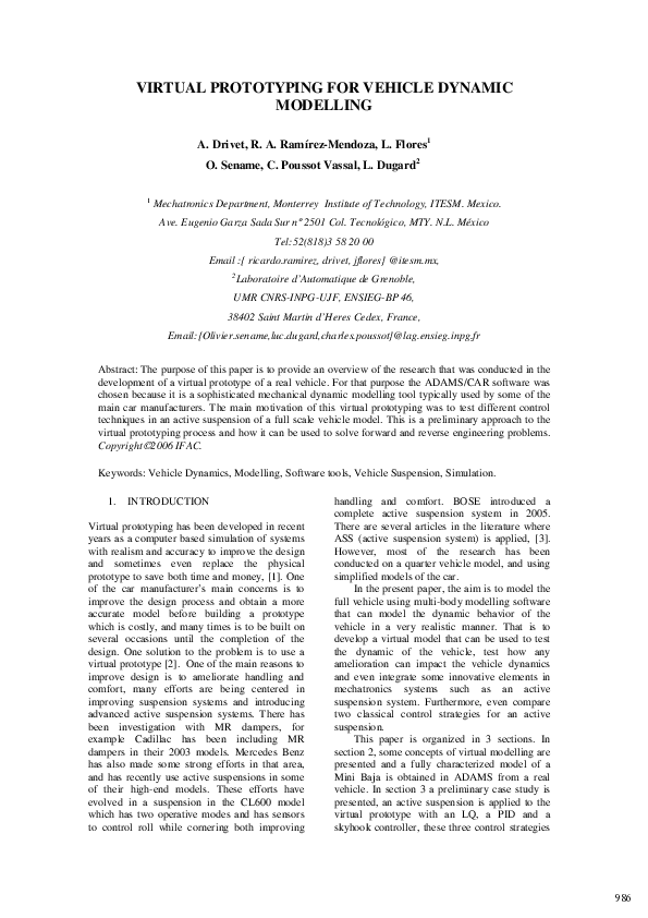 (PDF) Virtual prototyping for vehicle dynamic modelling