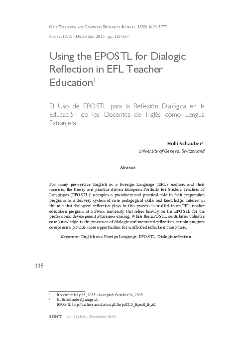 (PDF) Using the EPOSTL for Dialogic Reflection in EFL Teacher Education