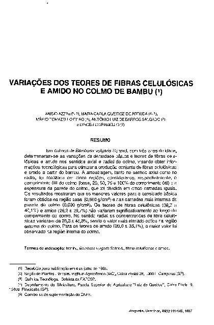 (PDF) Variações dos teores de fibras celulósicas e amido no colmo de bambu