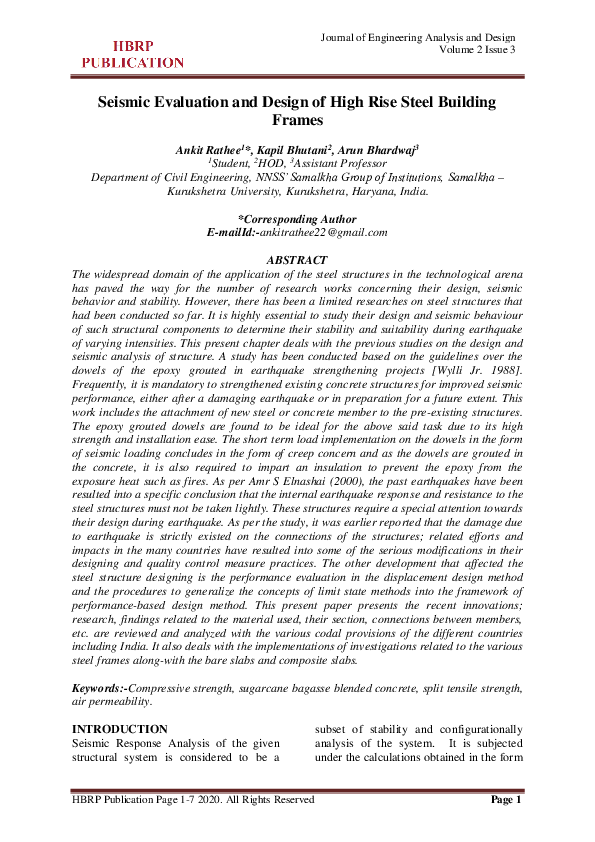 (PDF) Seismic Evaluation and Design of High Rise Steel Building Frames