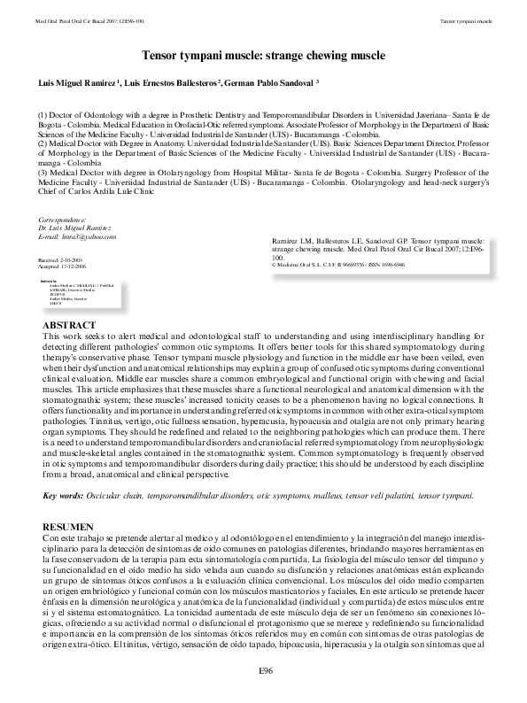 (PDF) Tensor tympani muscle: strange chewing muscle