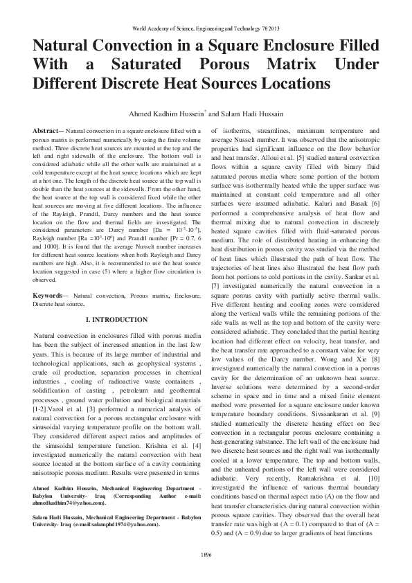 (PDF) Natural Convection in a Square Enclosure Filled With a Saturated Porous Matrix Under ...