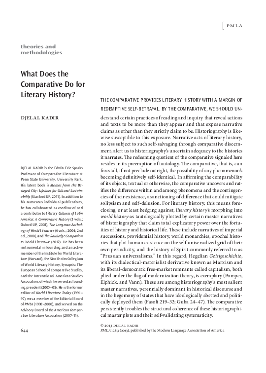 (PDF) What Does the Comparative Do for Literary History?
