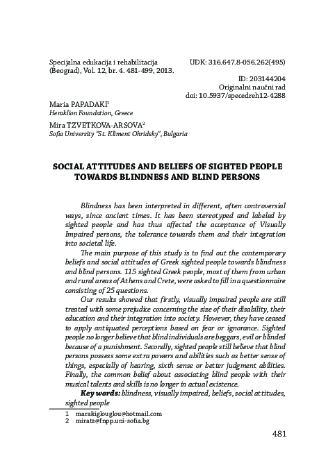 (PDF) Social attitudes and beliefs of sighted people towards blindness ...