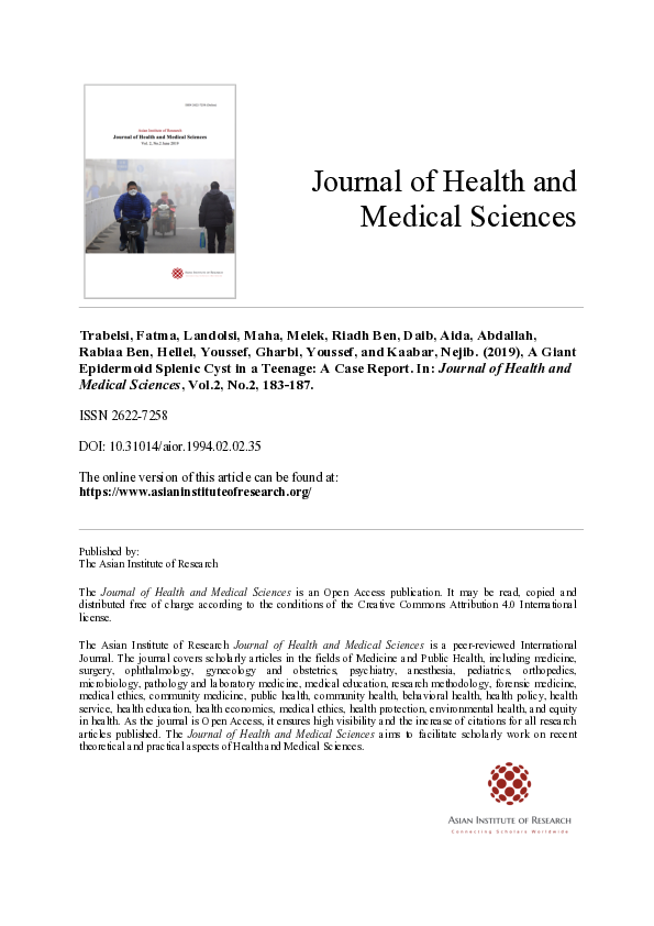 (PDF) A Giant Epidermoid Splenic Cyst in a Teenage: A Case Report