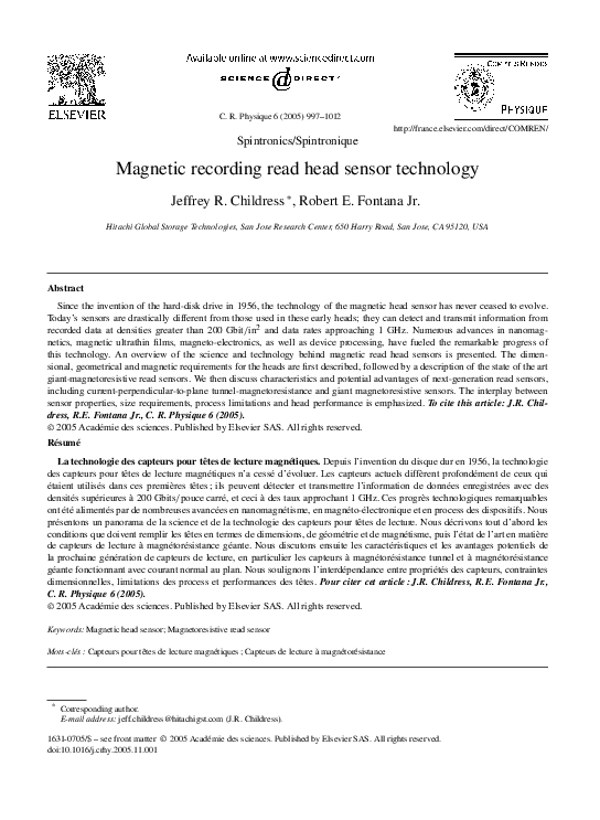 (PDF) Magnetic recording read head sensor technology