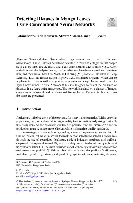 Pdf Detecting Diseases In Mango Leaves Using Convolutional Neural Networks