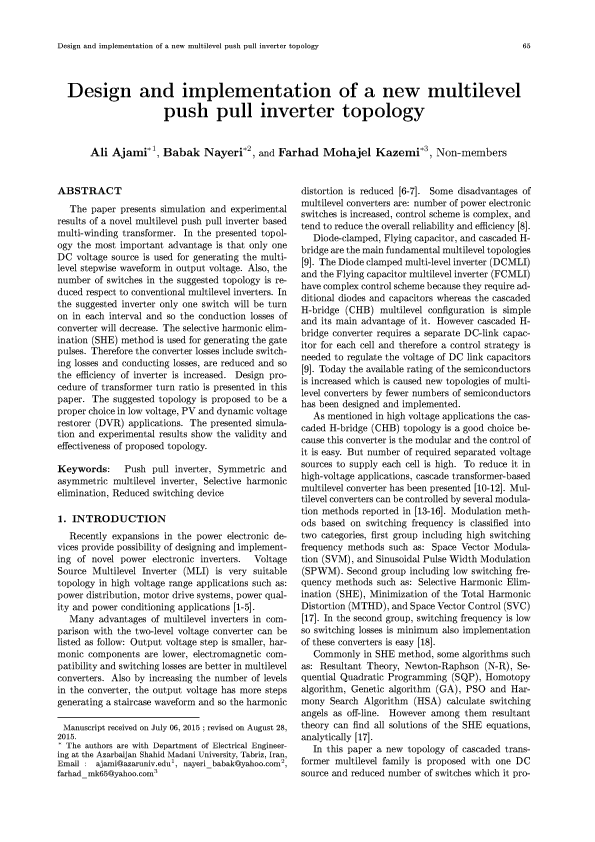 (PDF) Design and implementation of a new multilevel push pull inverter topology