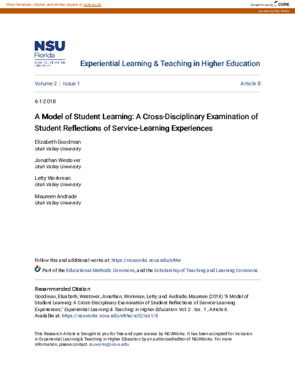 (PDF) A Model of Student Learning: A Cross-Disciplinary Examination of ...