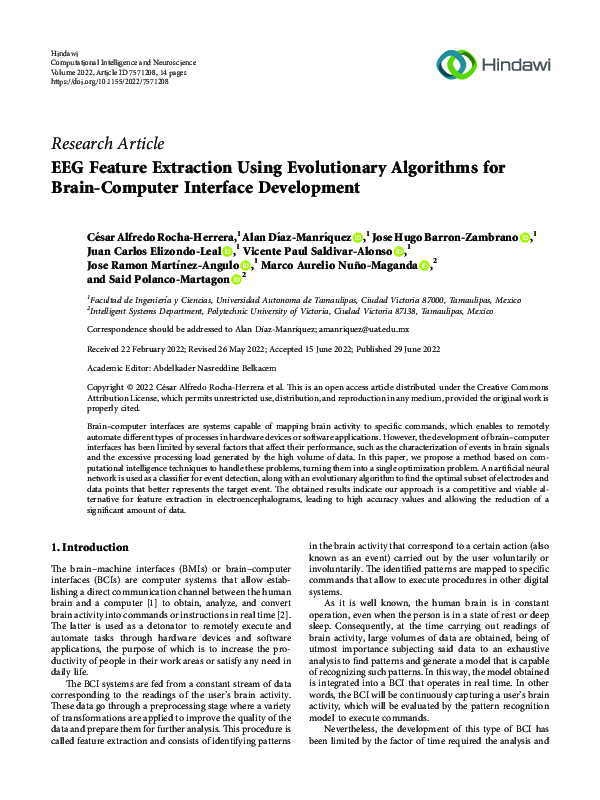 (PDF) EEG Feature Extraction Using Evolutionary Algorithms for Brain ...