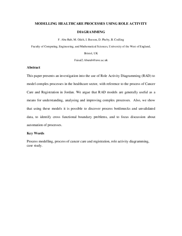 (PDF) Modelling Healthcare Processes Using Role Activity Diagramming