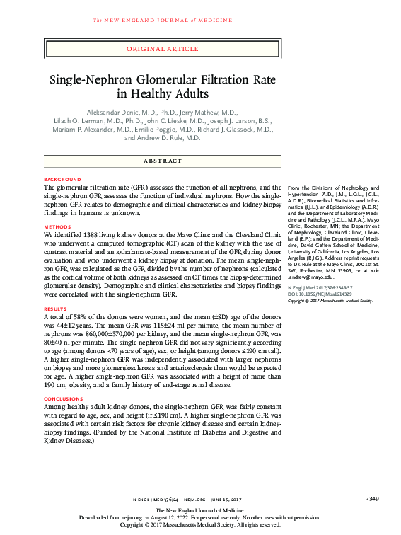(PDF) Single-Nephron Glomerular Filtration Rate in Healthy Adults