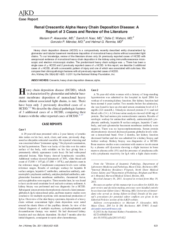 (PDF) Renal Crescentic Alpha Heavy Chain Deposition Disease: A Report ...