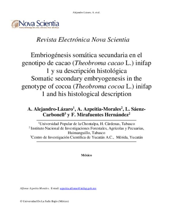 (PDF) Embriogénesis somática secundaria en el genotipo de cacao ...