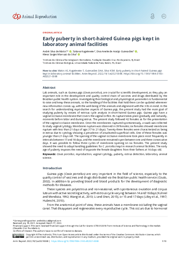 (PDF) Early puberty in short-haired Guinea pigs kept in laboratory ...